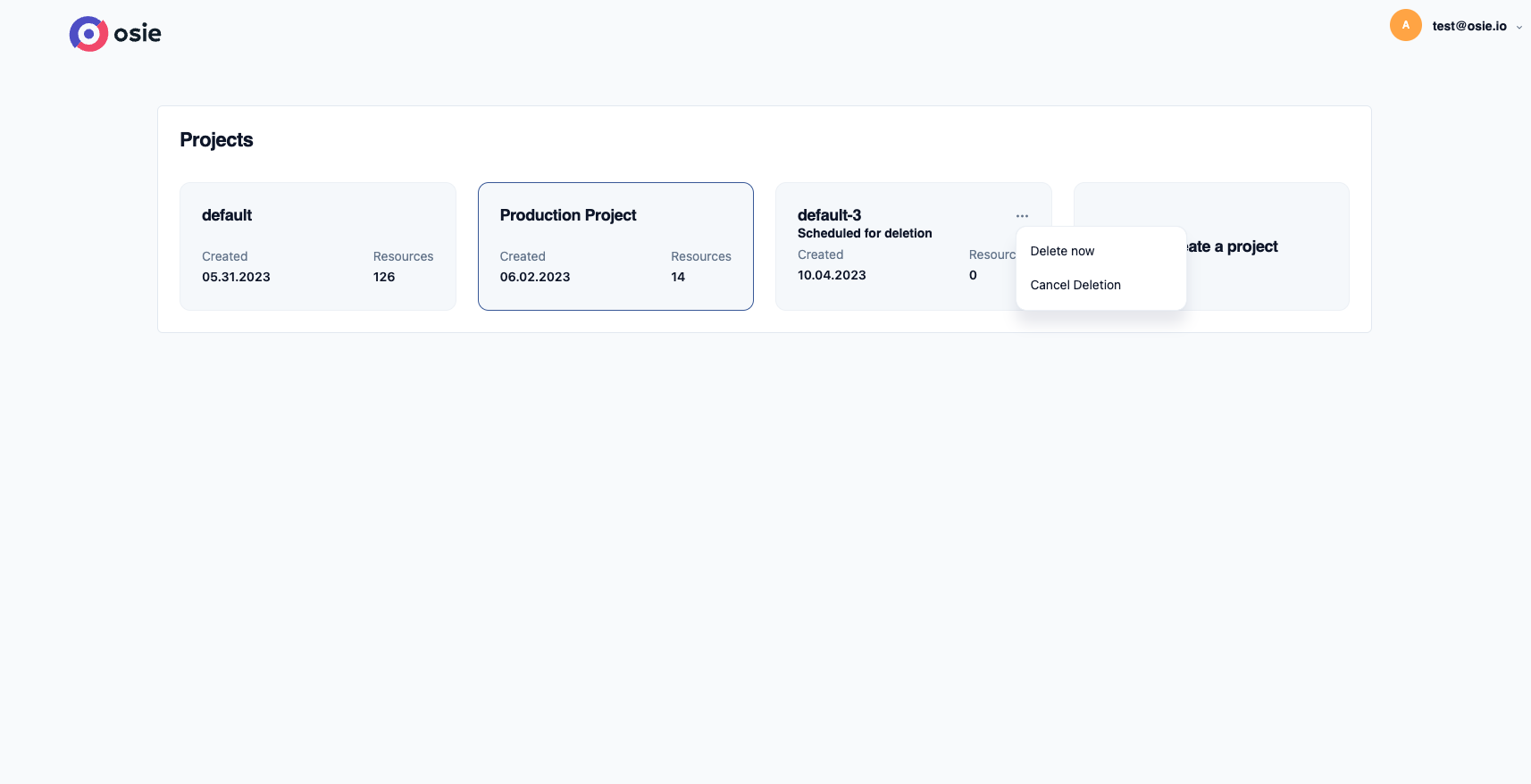 Osie 23.10.0: Schedule project deletion | osie.io